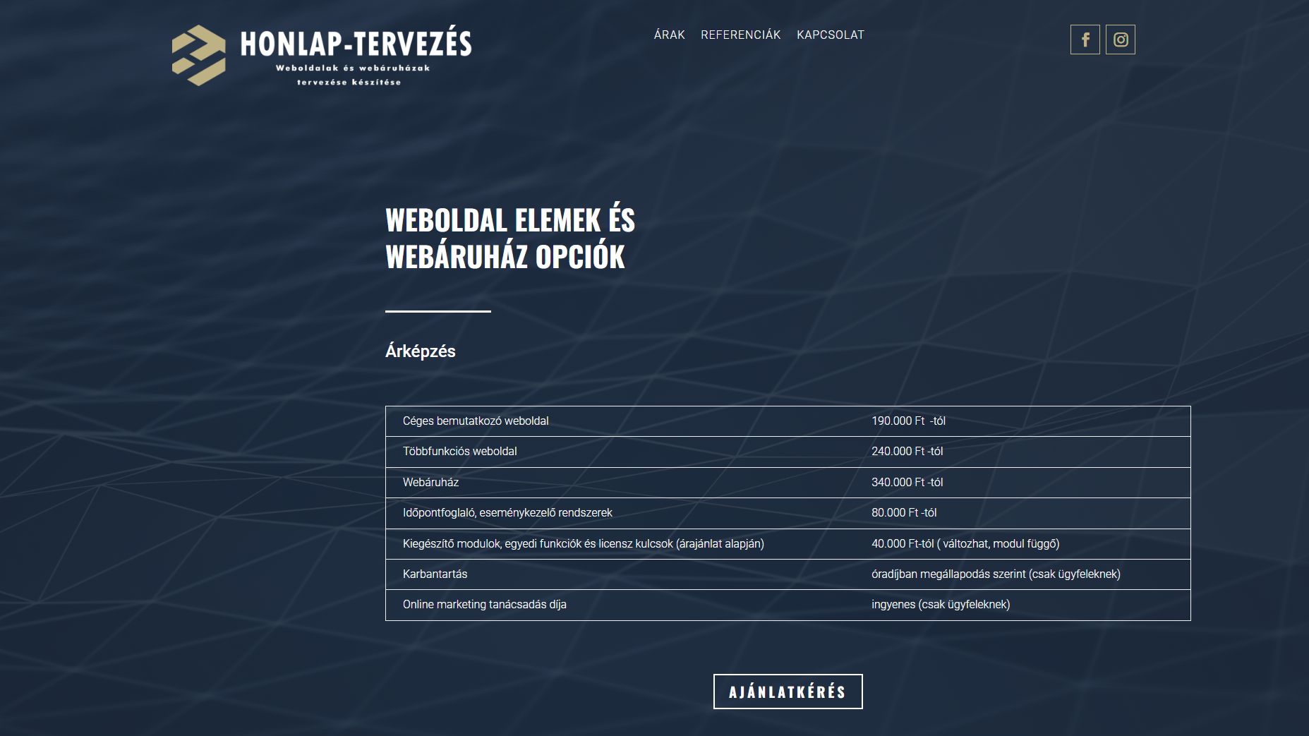 Árképzés - Weboldal és webshop készítés